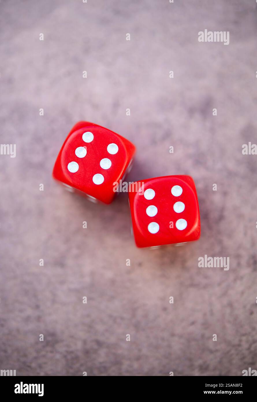 Still life of two six-sided dice showing a roll of double six Stock ...