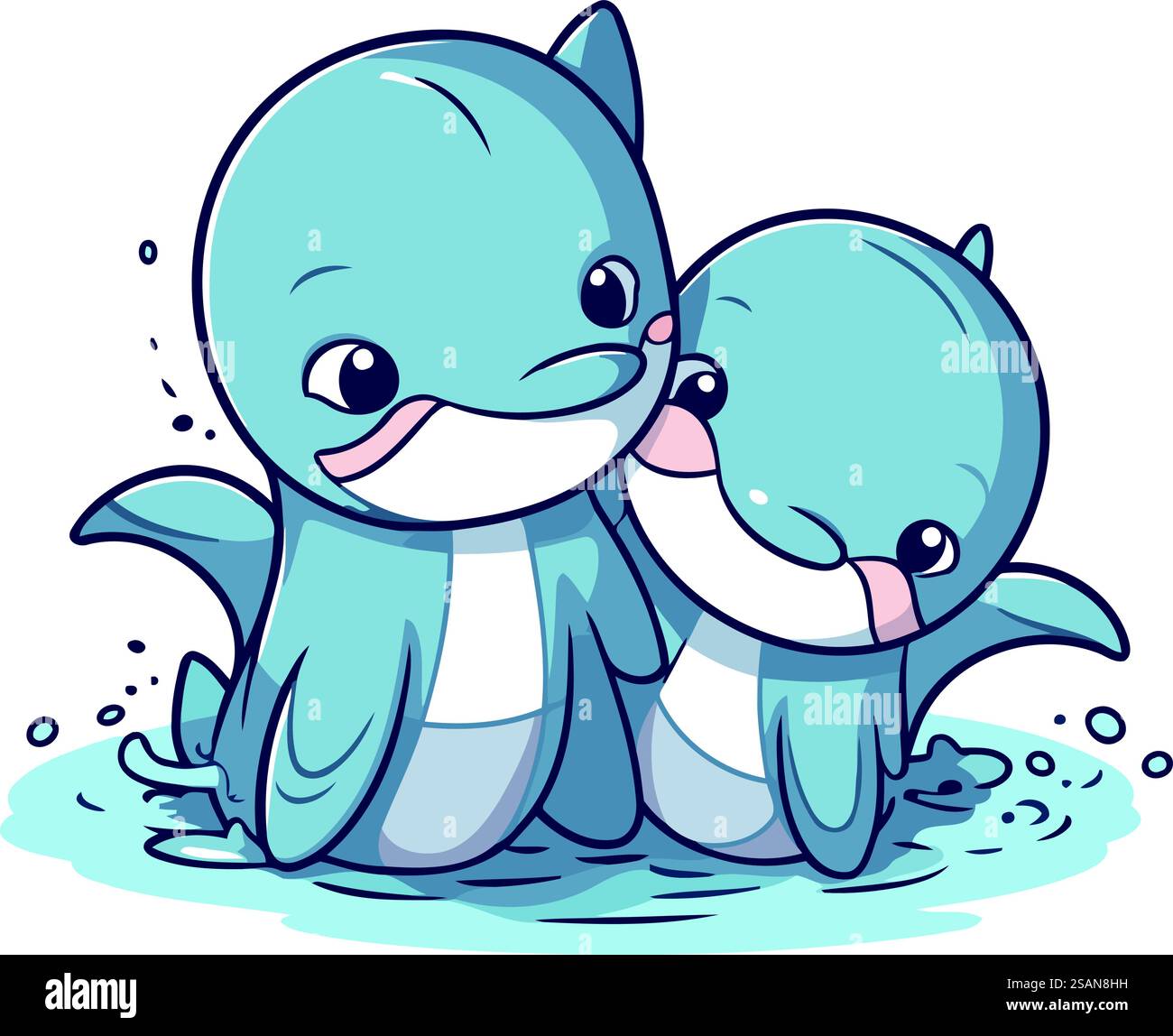 Cute cartoon baby shark and little dolphin. Vector illustration ...