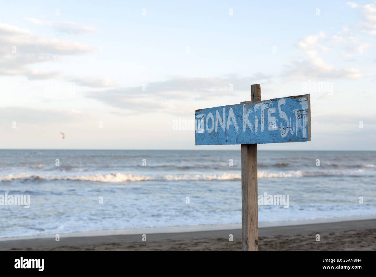 Signpost marking the kite surfing area along the beach Stock Photo - Alamy