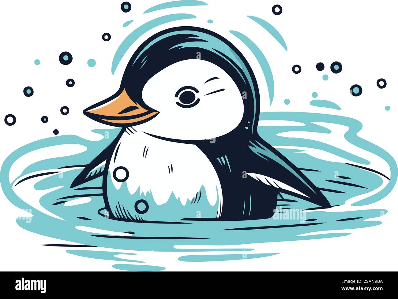 Cute penguin in the water. Hand drawn vector illustration Stock Vector ...