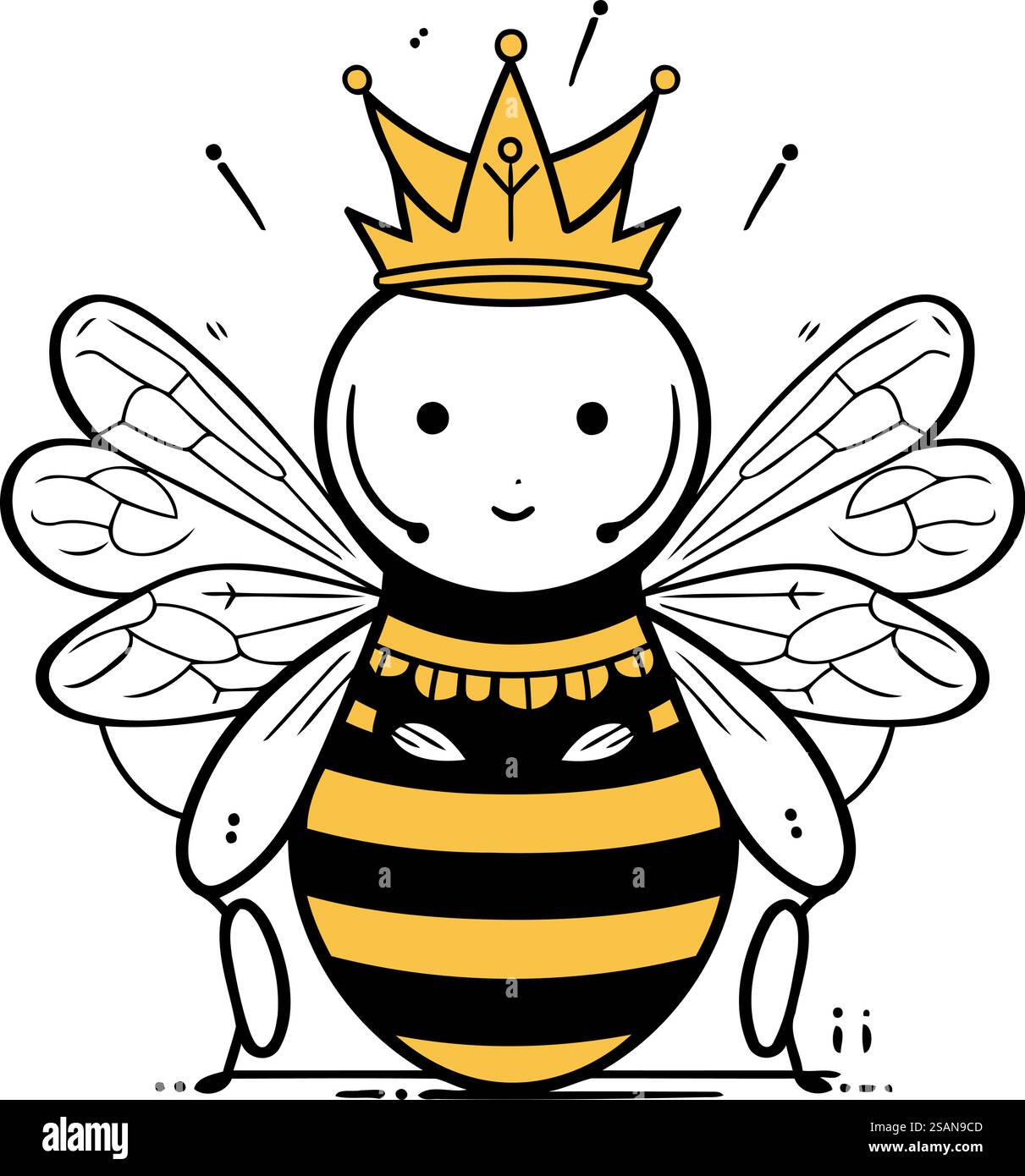 Cute cartoon bee with crown on white background. Vector illustration ...