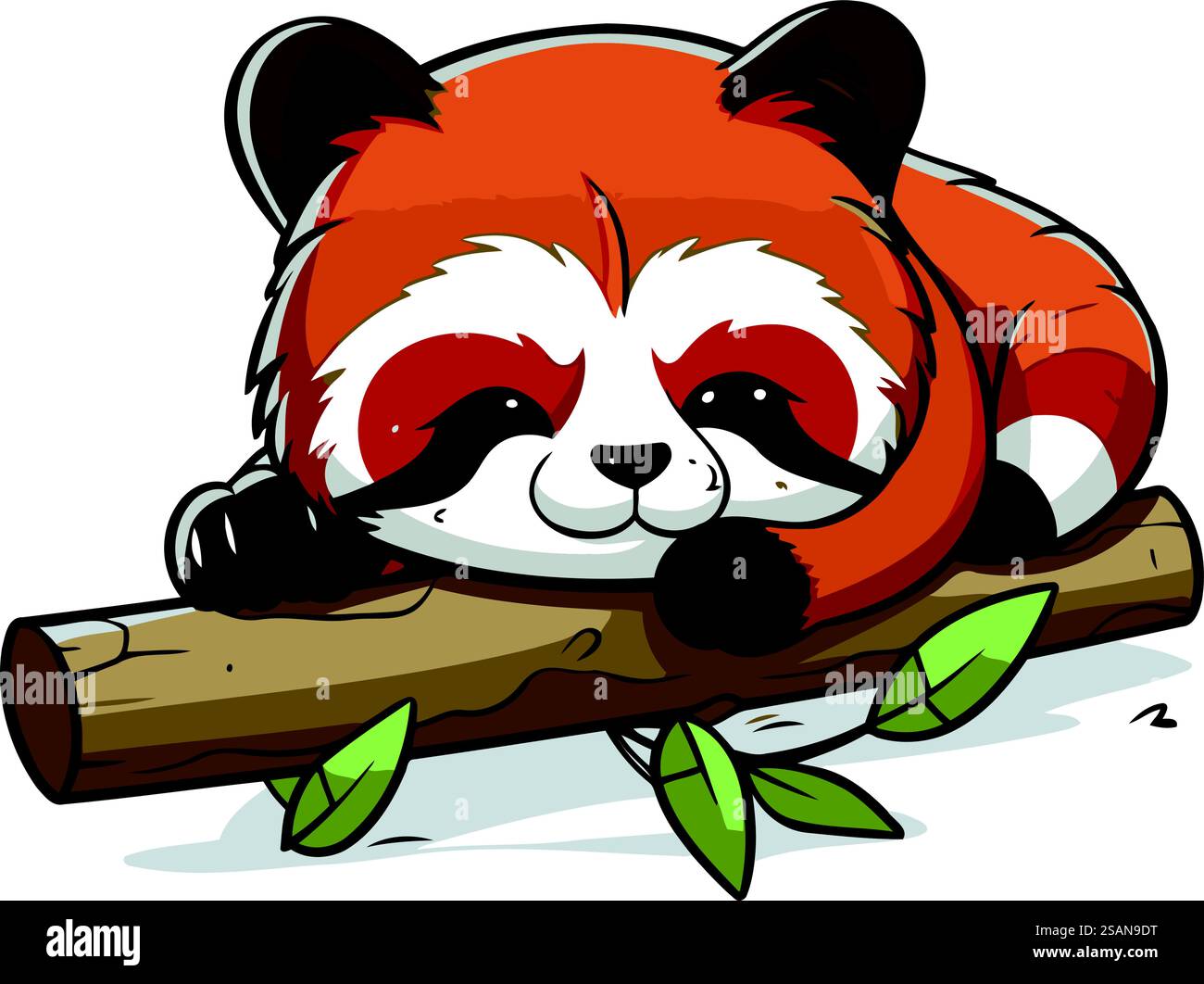 Cute red panda sleeping on a tree branch. Vector illustration Stock ...