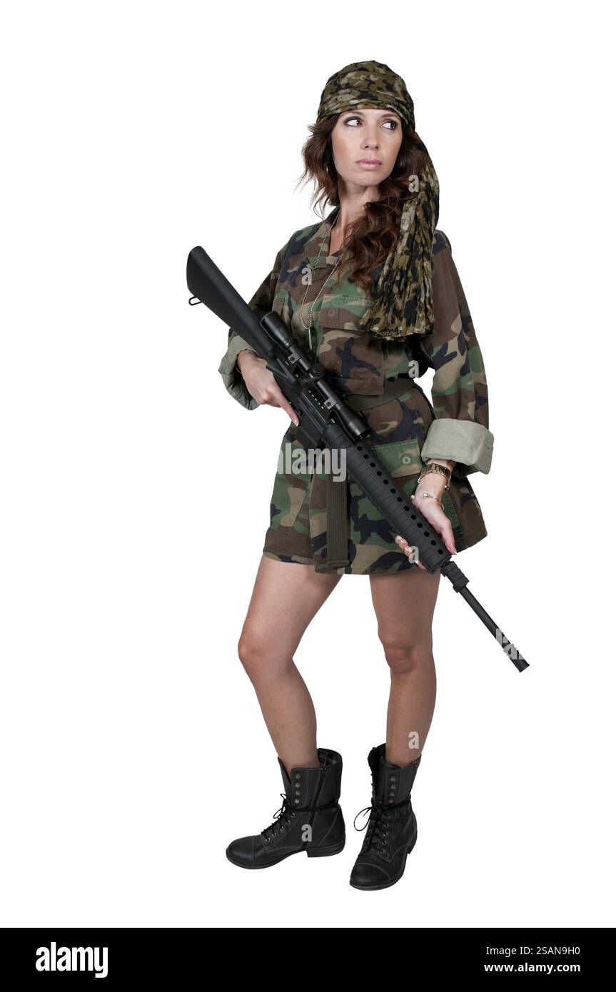 Beautiful young woman soldier with a M16 rifle Stock Photo - Alamy