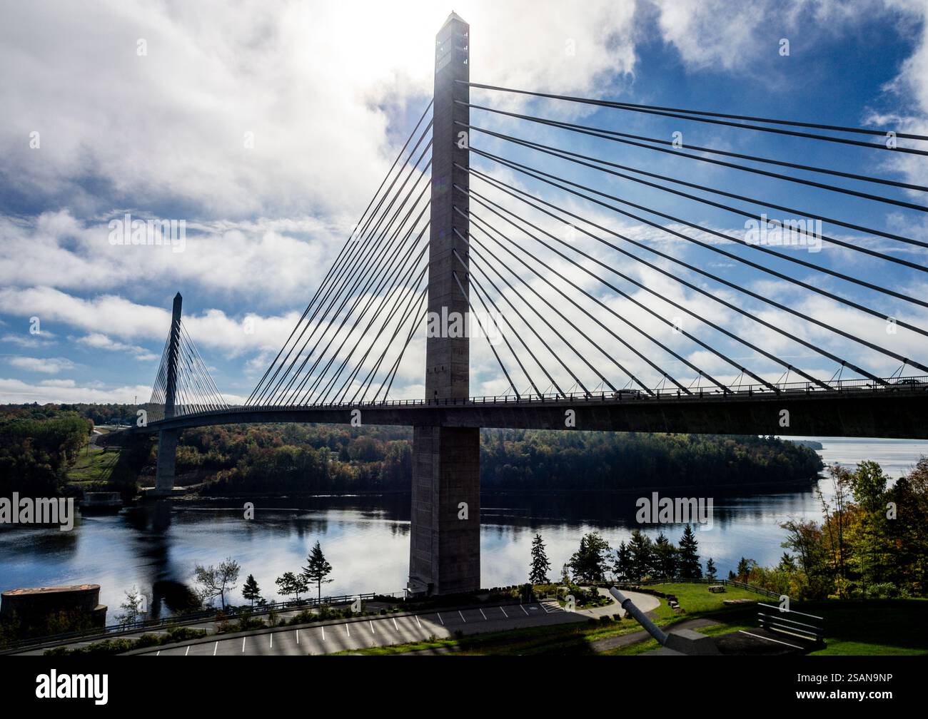 Penobscot Bridge, backlit monochrome: The twin towers of this iconic ...