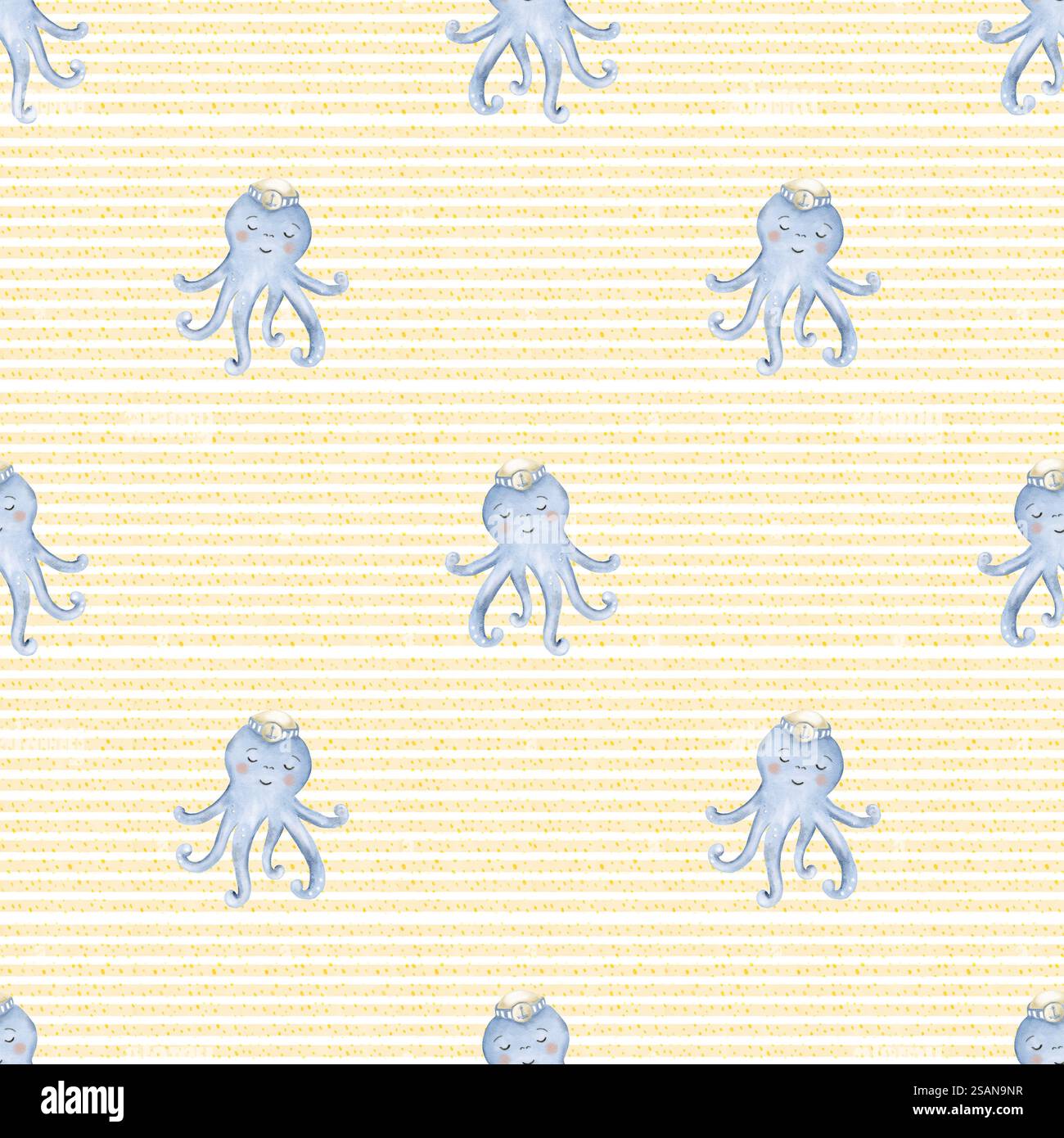 Delightful blue octopus motifs float on a soft yellow background ...