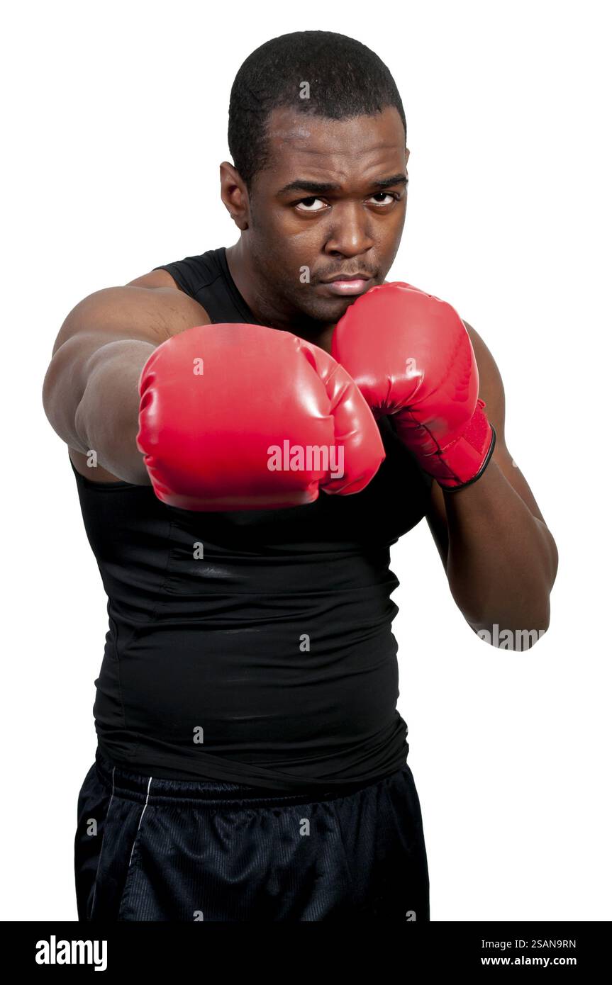 A black African American man athletic boxer with boxing gloves Stock ...
