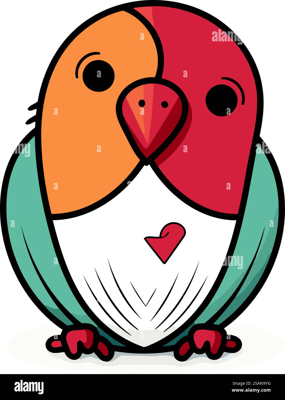 Cute cartoon parrot with heart in its beak. Vector illustration Stock ...