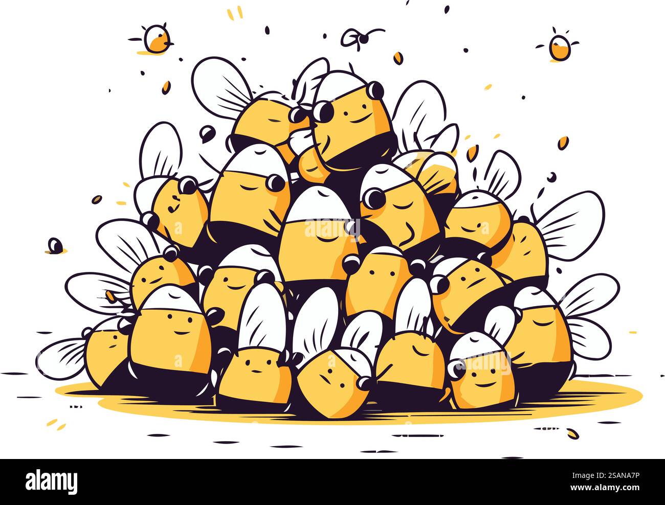 Vector illustration of a group of bees. Hand drawn cartoon style Stock ...