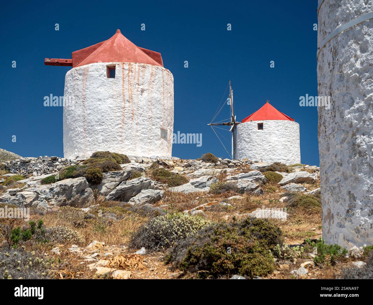 Two Windmills against a Deep blue Sky: Two of the windmills of Chora ...