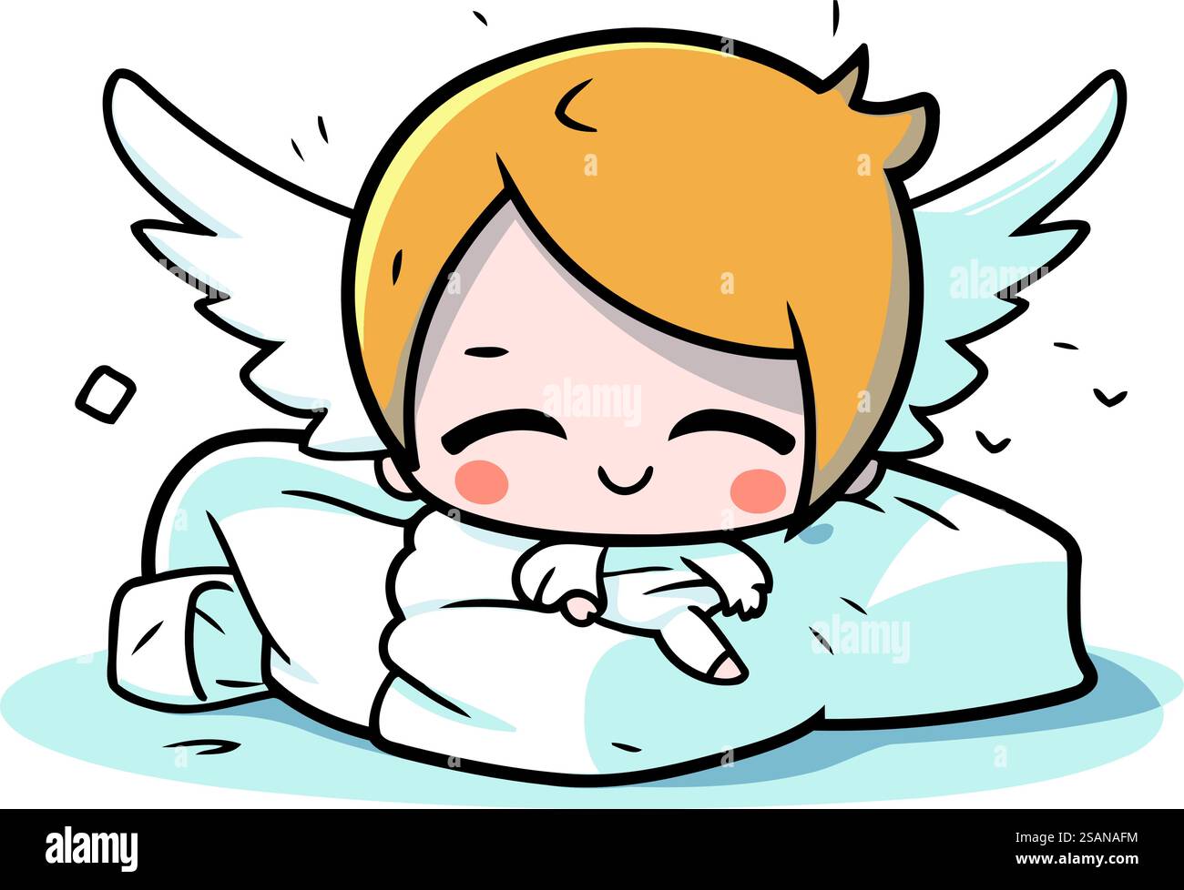 Cute angel boy sleeping on pillow. Vector clip art illustration Stock ...