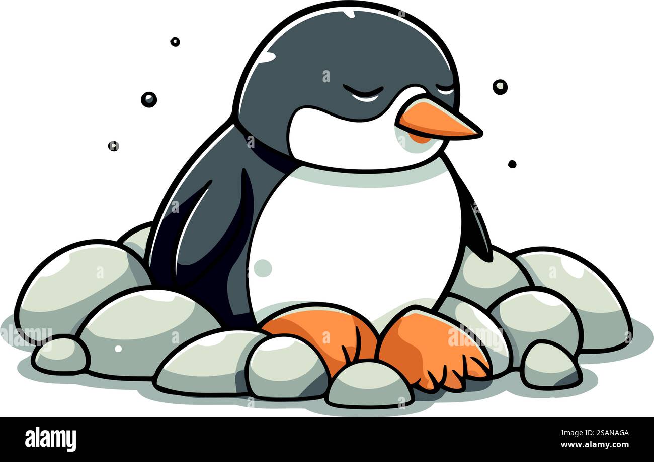 Penguin on rock isolated on a white background vector illustration ...
