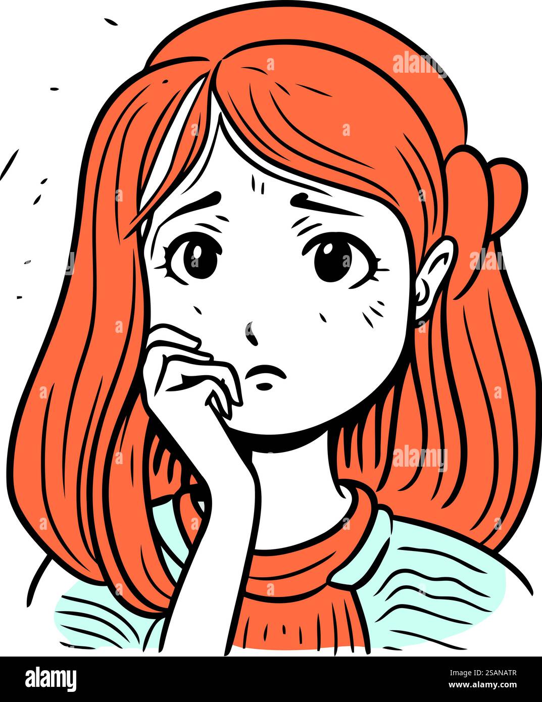 Vector illustration of a red haired girl with a sad expression Stock ...