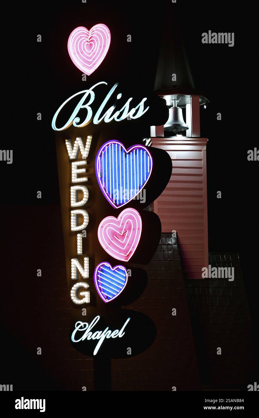 Wedding chapel neon sign, Las Vegas, Nevada, USA, North America Stock ...