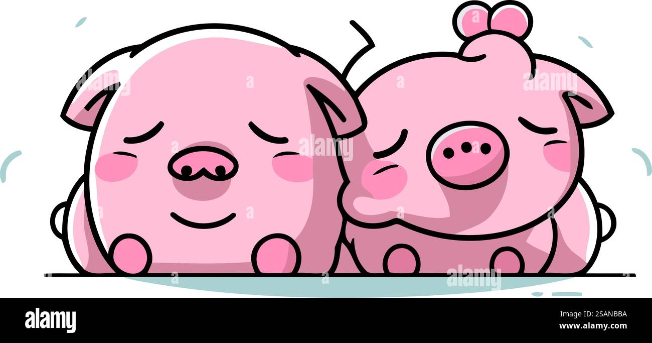 Vector illustration of two cute pigs in love. Isolated on white ...