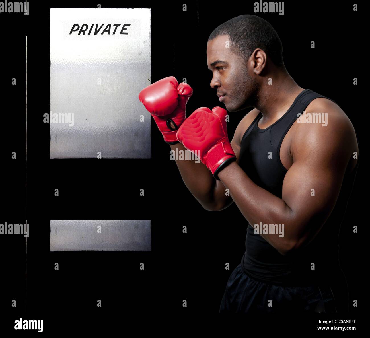A black African American man athletic boxer with boxing gloves Stock ...