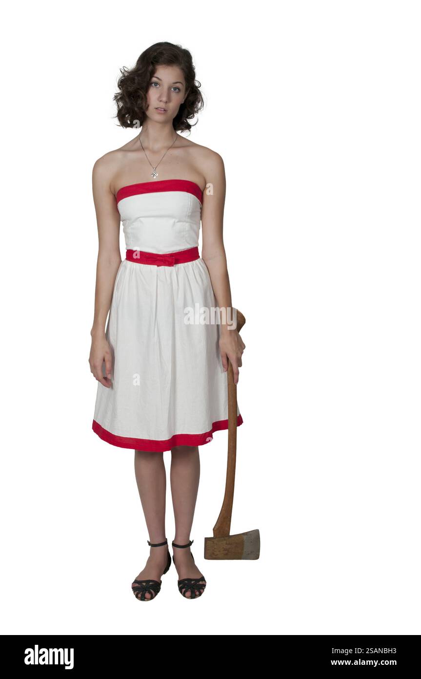 Beautiful possessed woman in a trace holding an axe Stock Photo - Alamy