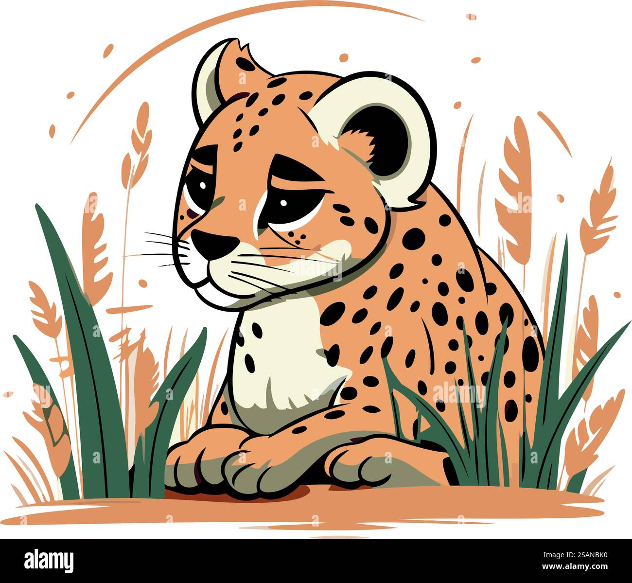 Cartoon cheetah sitting in the grass. Vector illustration Stock Vector ...
