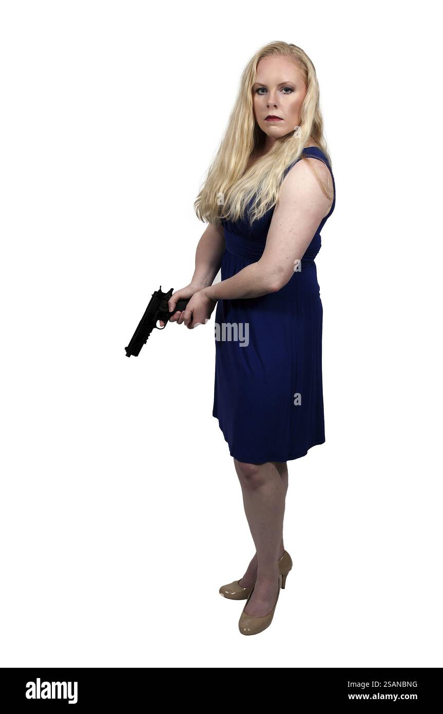 Beautiful woman with a loaded handgun pistol Stock Photo - Alamy