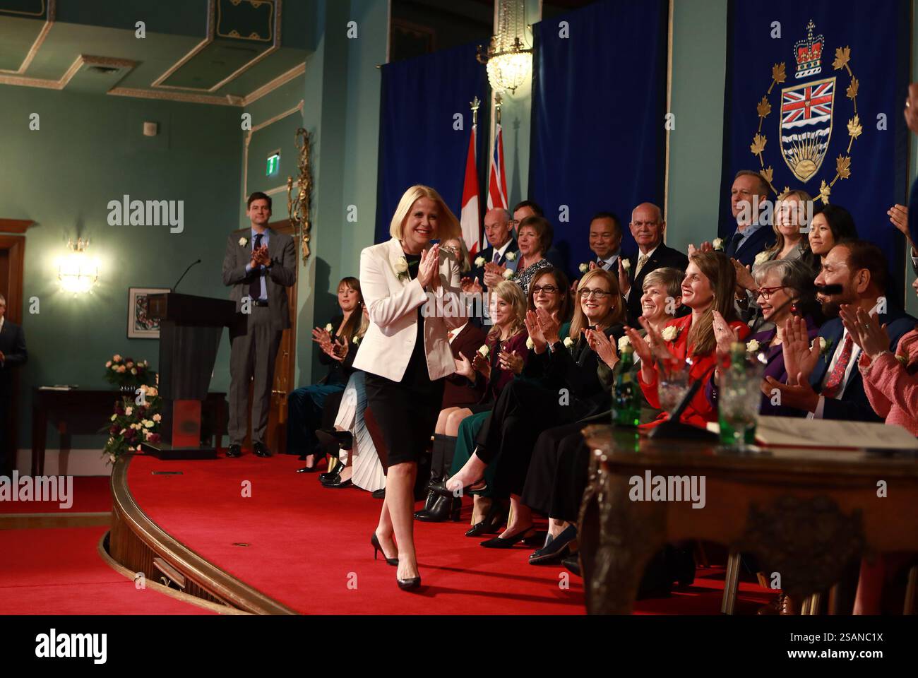 Victoria, Can. 18th Nov, 2024. Premier David Eby looks on as Minister ...