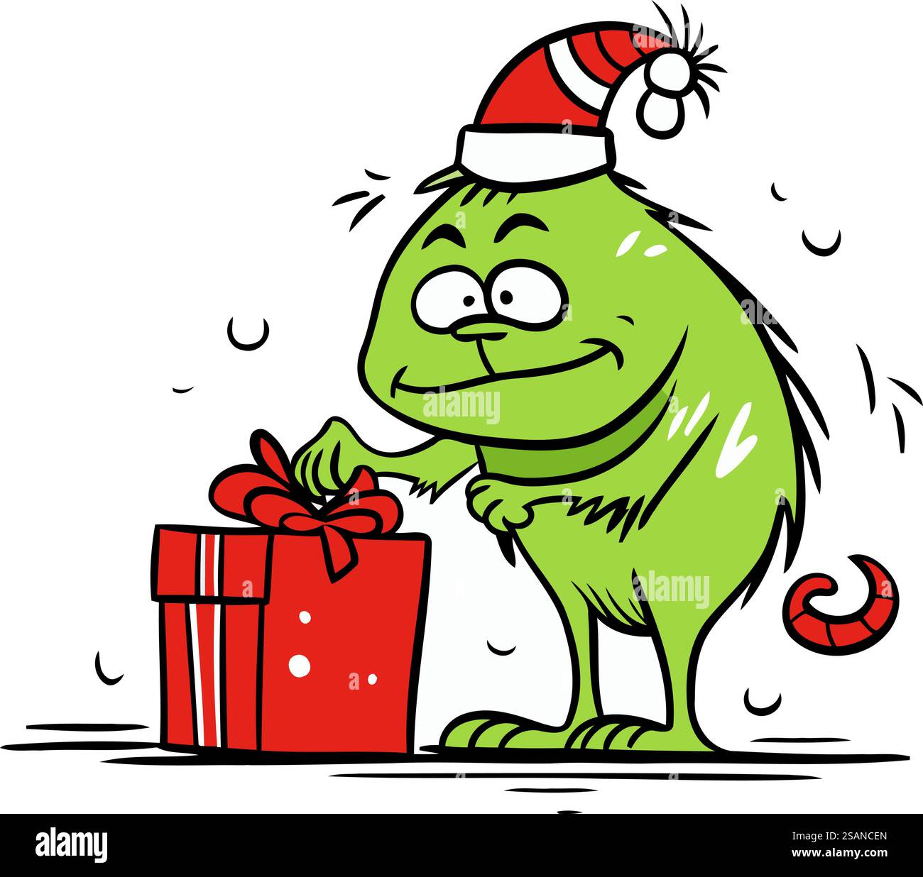 Cartoon monster with christmas present. Vector illustration of funny ...