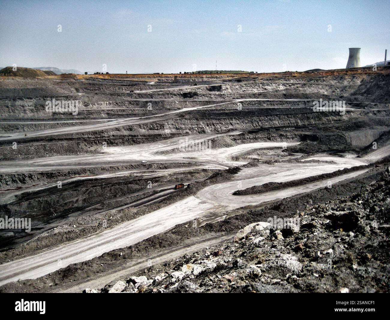Open-pit coal mining at the former Emma mine (now closed), Puertollano ...