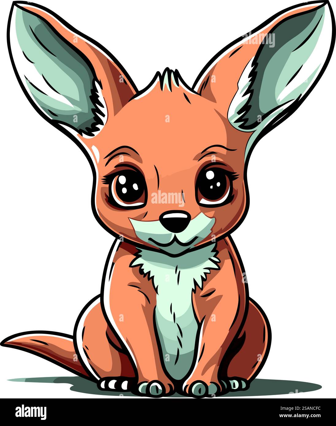 Cute cartoon fox sitting on a white background. Vector illustration ...