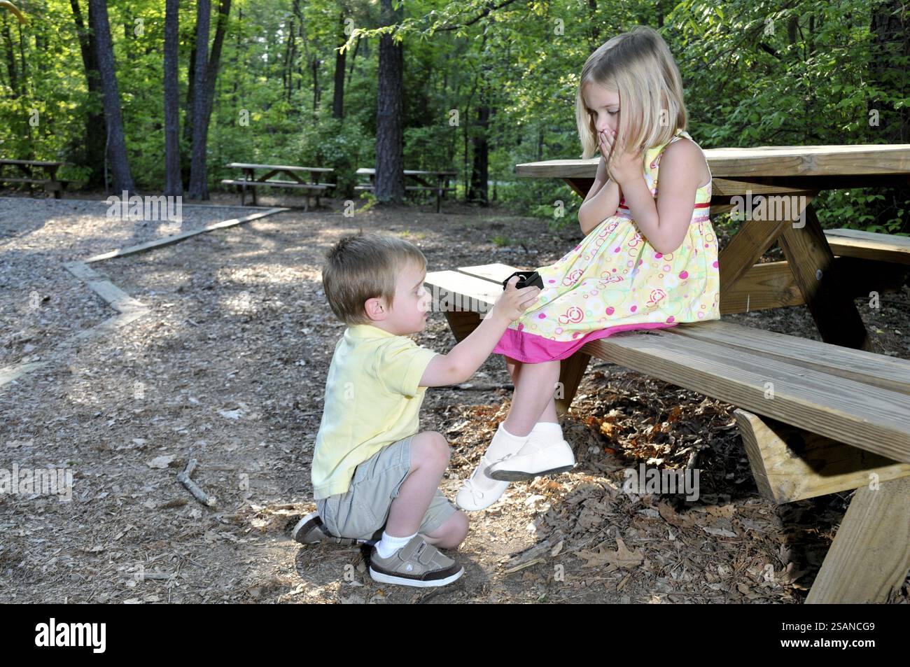 A little boy proposing marriage to a little girl Stock Photo - Alamy
