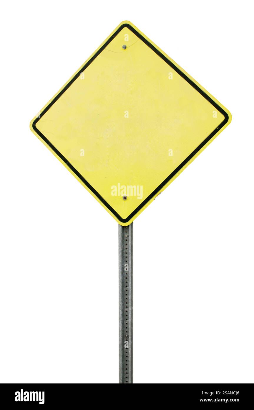 Blank caution yellow warning type American road sign Stock Photo - Alamy