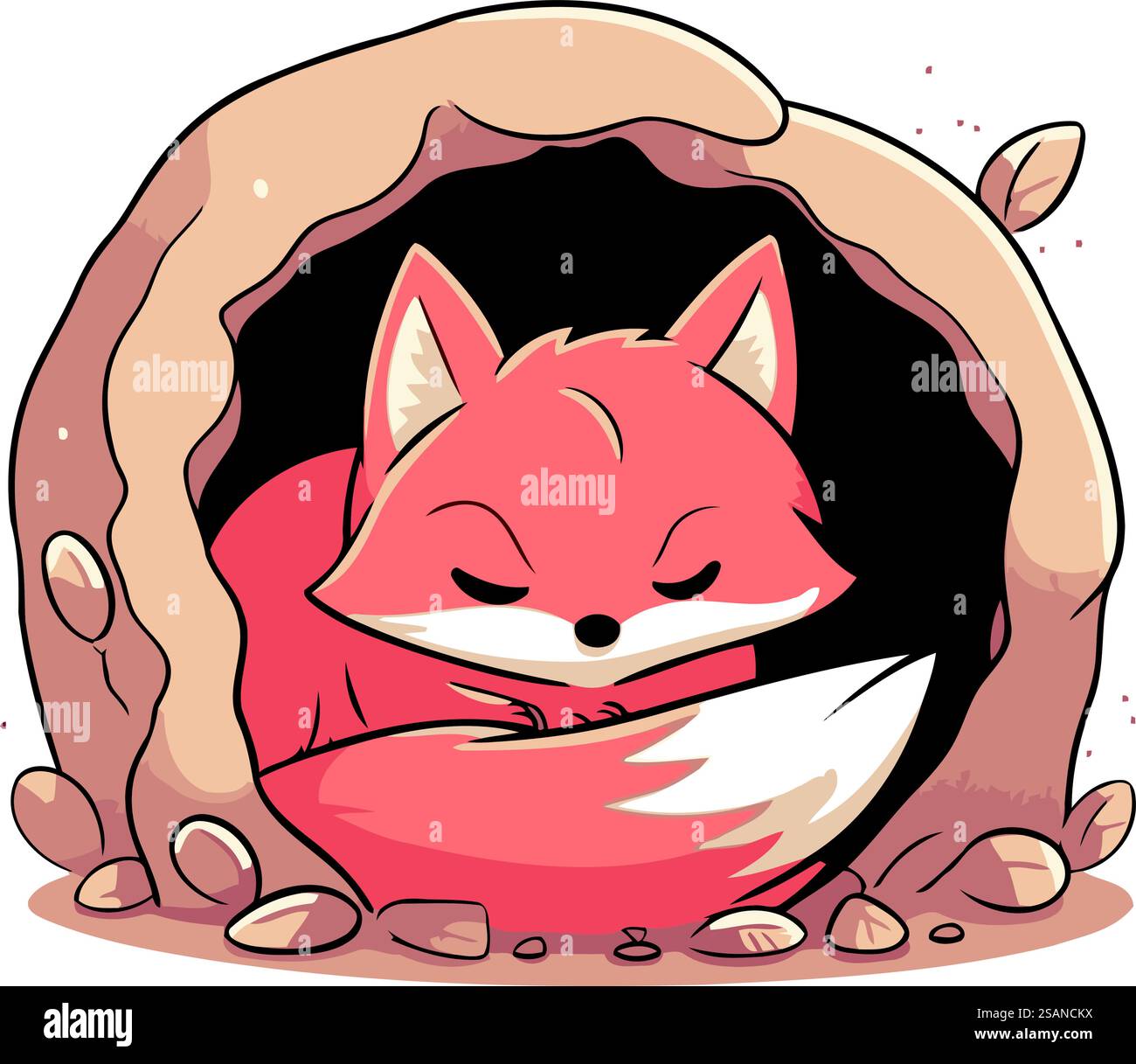 Cute cartoon fox in a cave. Vector illustration isolated on white ...