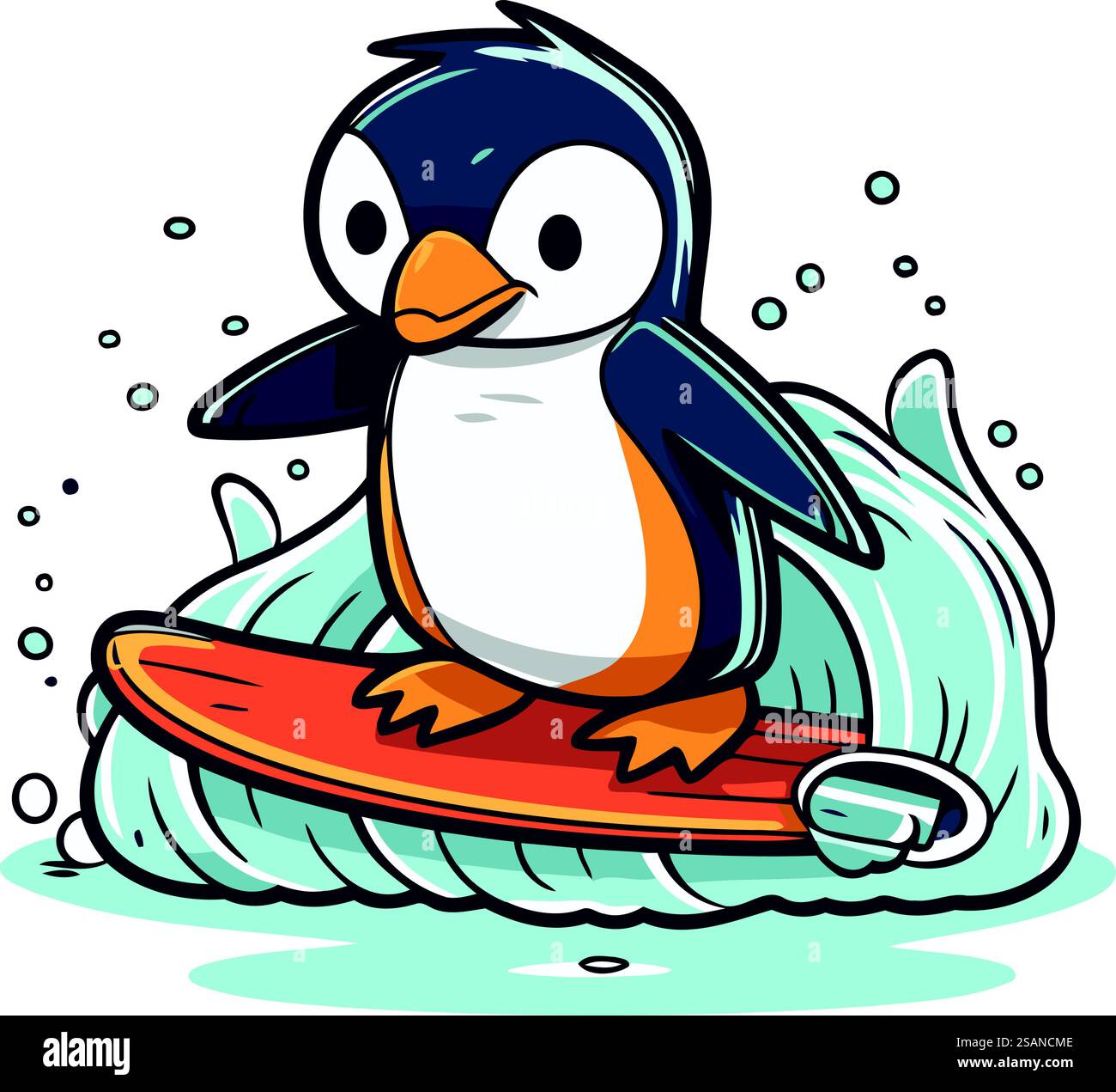 Cute penguin surfing on a surfboard. Vector illustration Stock Vector ...