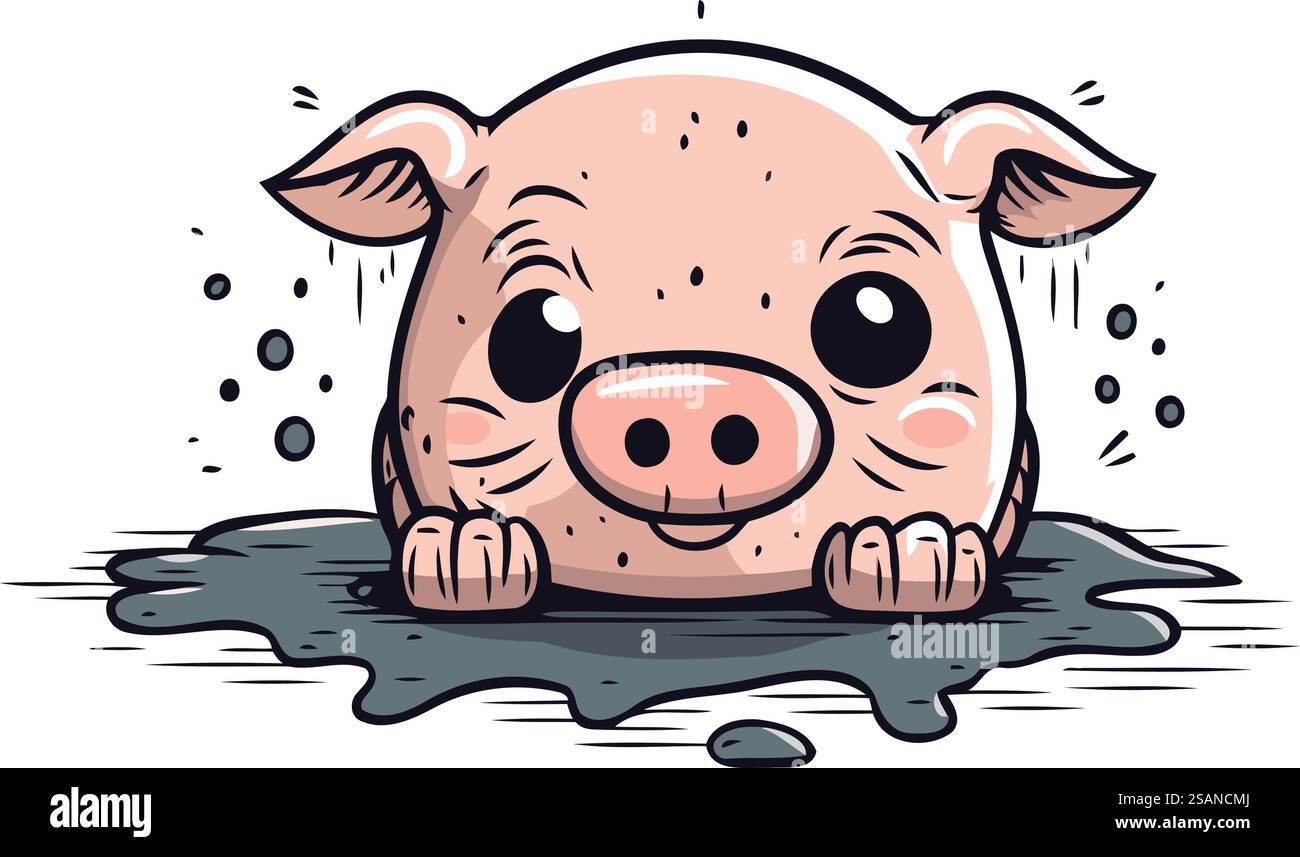Cute pig in a puddle of water. Vector illustration Stock Vector Image ...