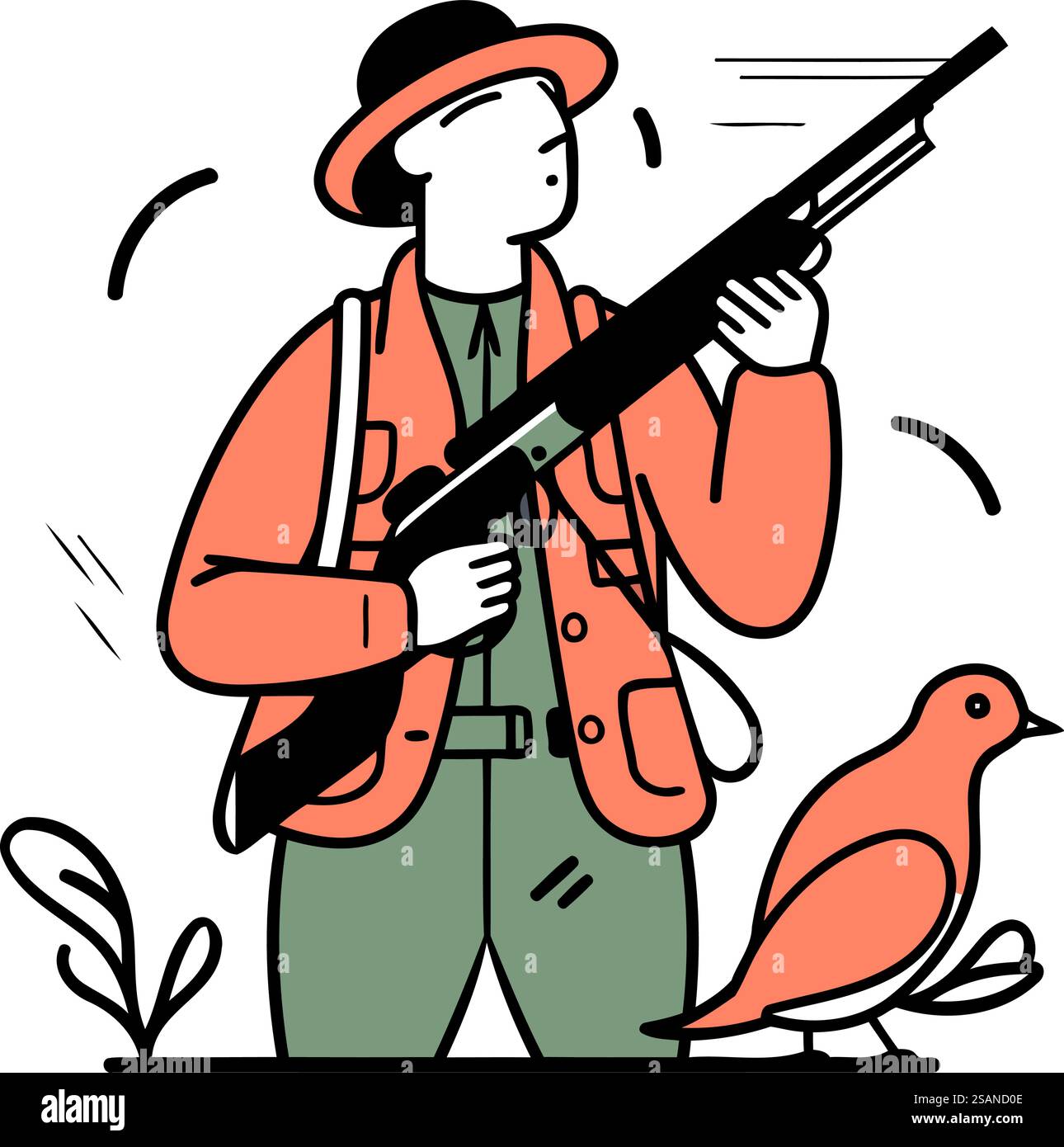Hunter with a gun and a dove. Vector illustration in cartoon style ...