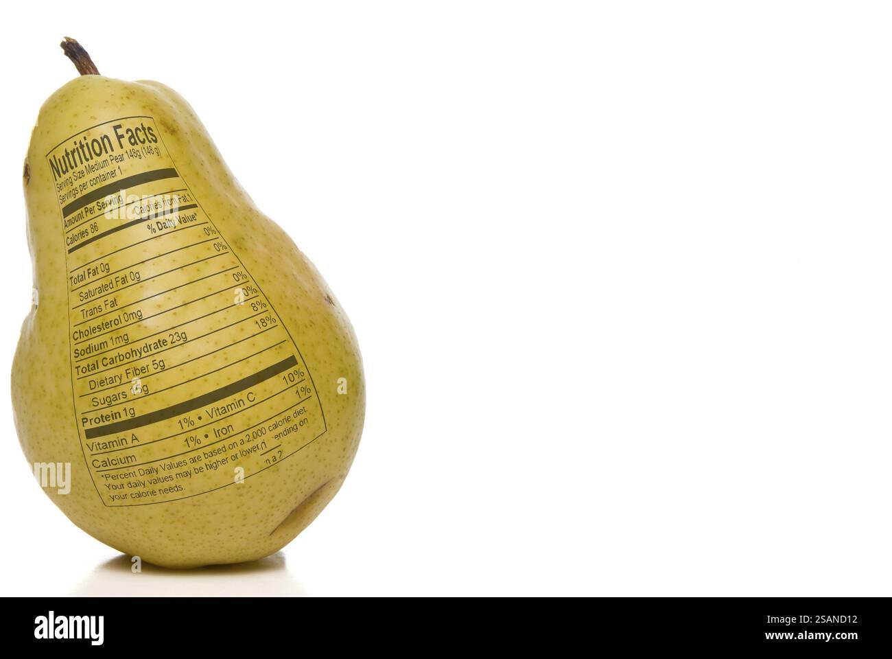 Pear Nutrition Facts printed on the skin of a pear Stock Photo - Alamy