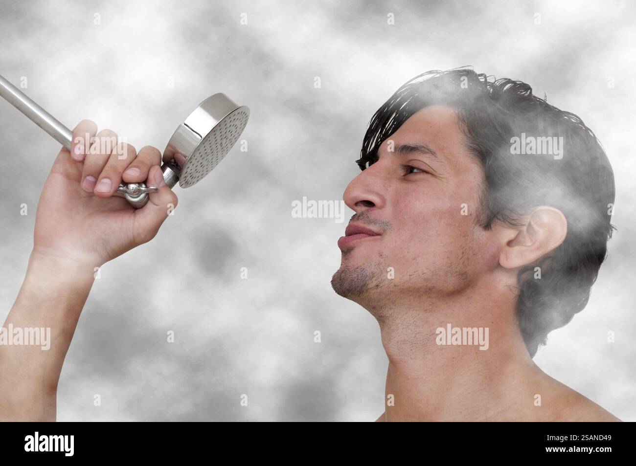 Young man performing a concert by singing in the shower Stock Photo - Alamy
