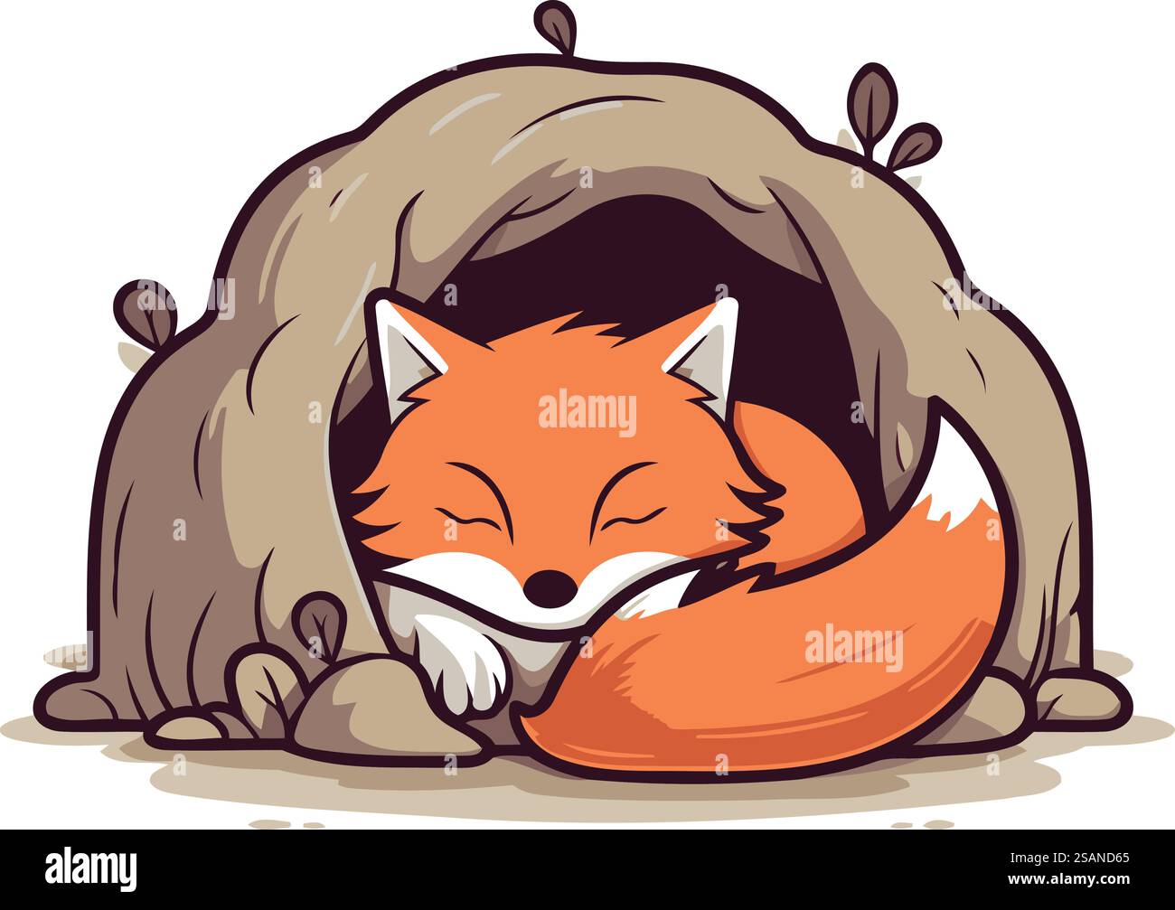 Cute cartoon fox sleeping in a burrow. Vector illustration Stock Vector ...