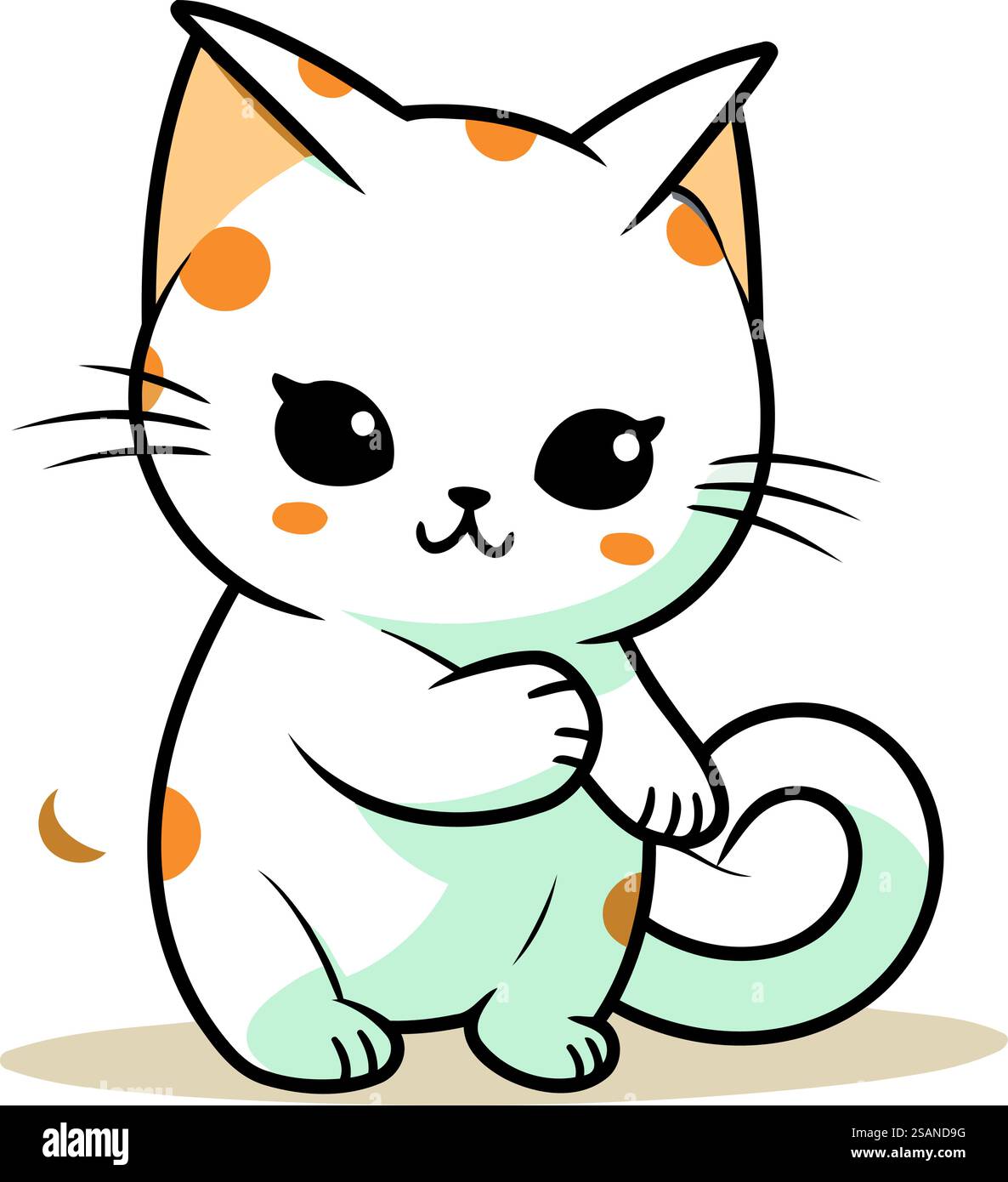 Cute cartoon cat sitting and looking at camera. Vector illustration ...