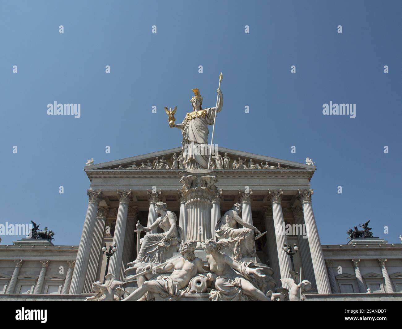 Classical building with portico and monumental statue, representative ...