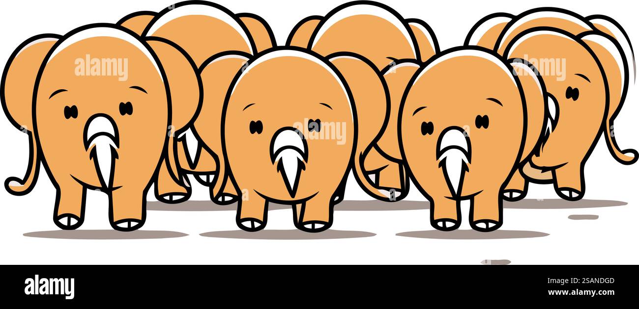 Cartoon vector illustration of cute elephants standing in a row and ...