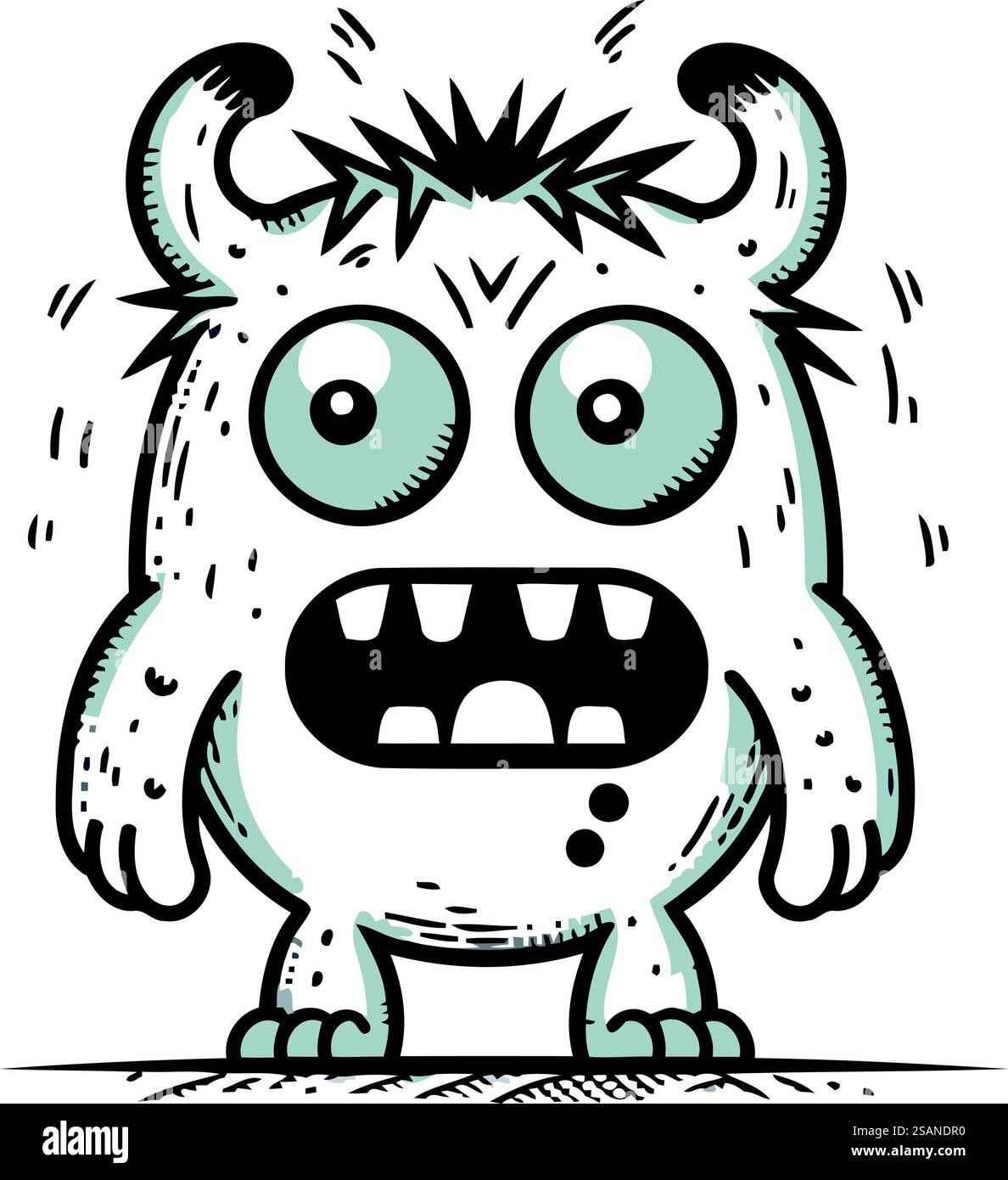 Funny cartoon monster. Vector illustration. Black and white colors ...