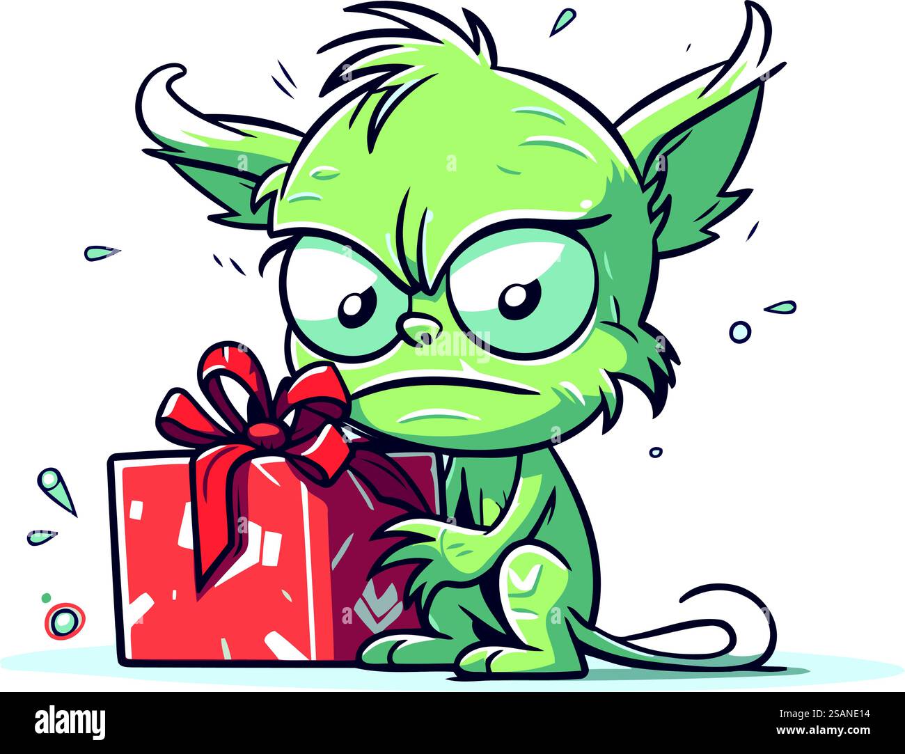 Funny cartoon monster with a big gift box. Vector illustration Stock ...