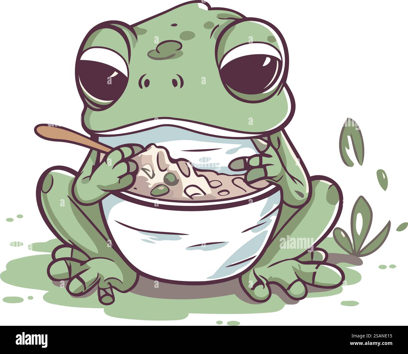Frog eating oatmeal. Vector illustration of a cartoon frog Stock Vector ...