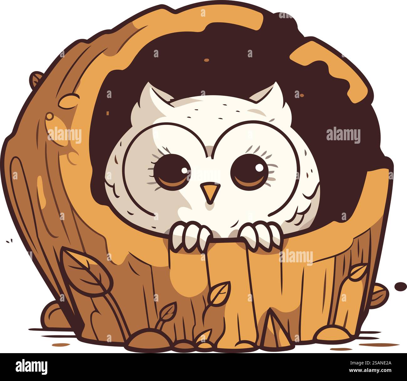 Cute owl in a hollow. Vector illustration isolated on white background ...