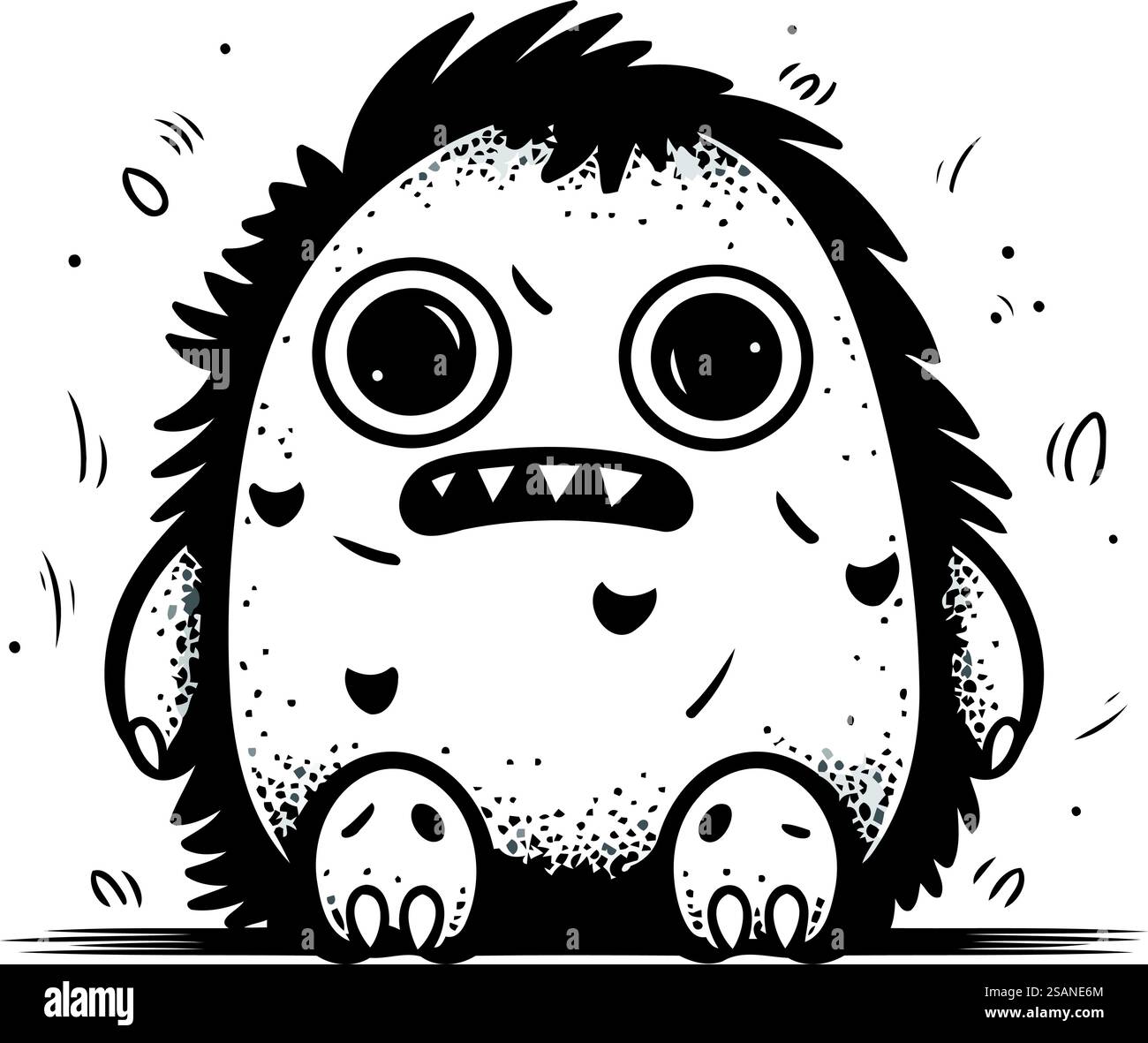 Cute cartoon monster. Black and white vector illustration isolated on ...