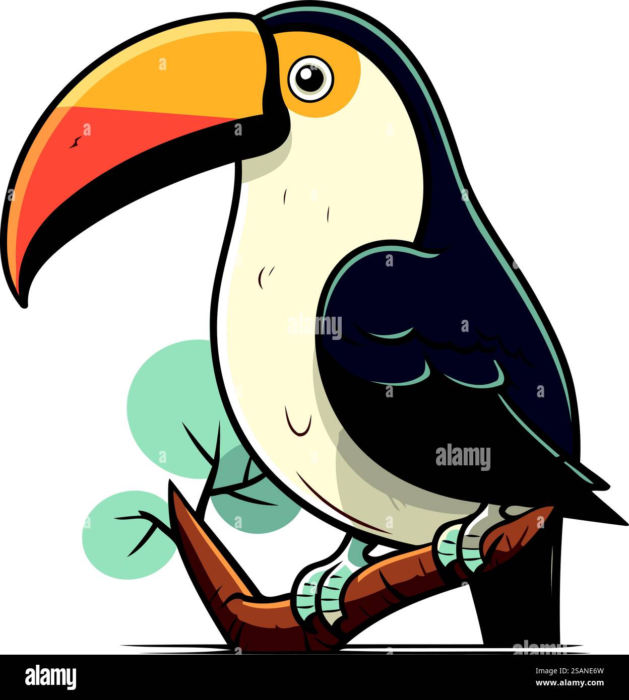 Toucan sitting on a branch. Vector illustration in cartoon style Stock ...