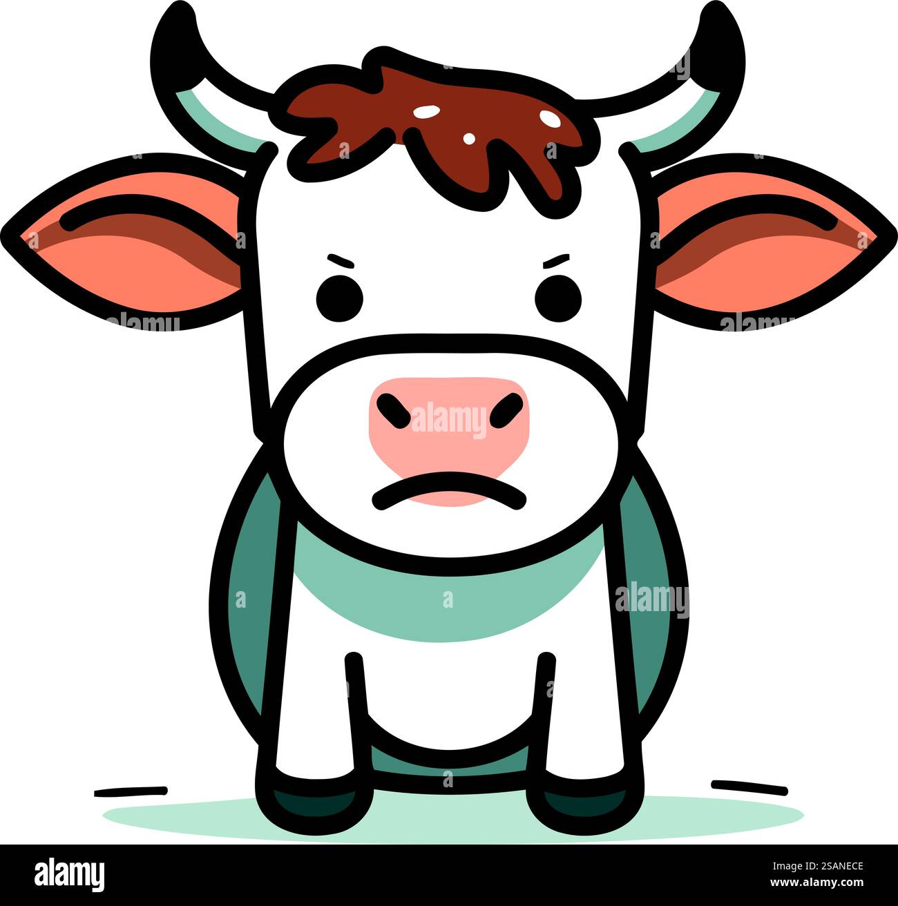 Sad Cow Cartoon Character Vector Illustration. Cute Cute Farm Animal ...