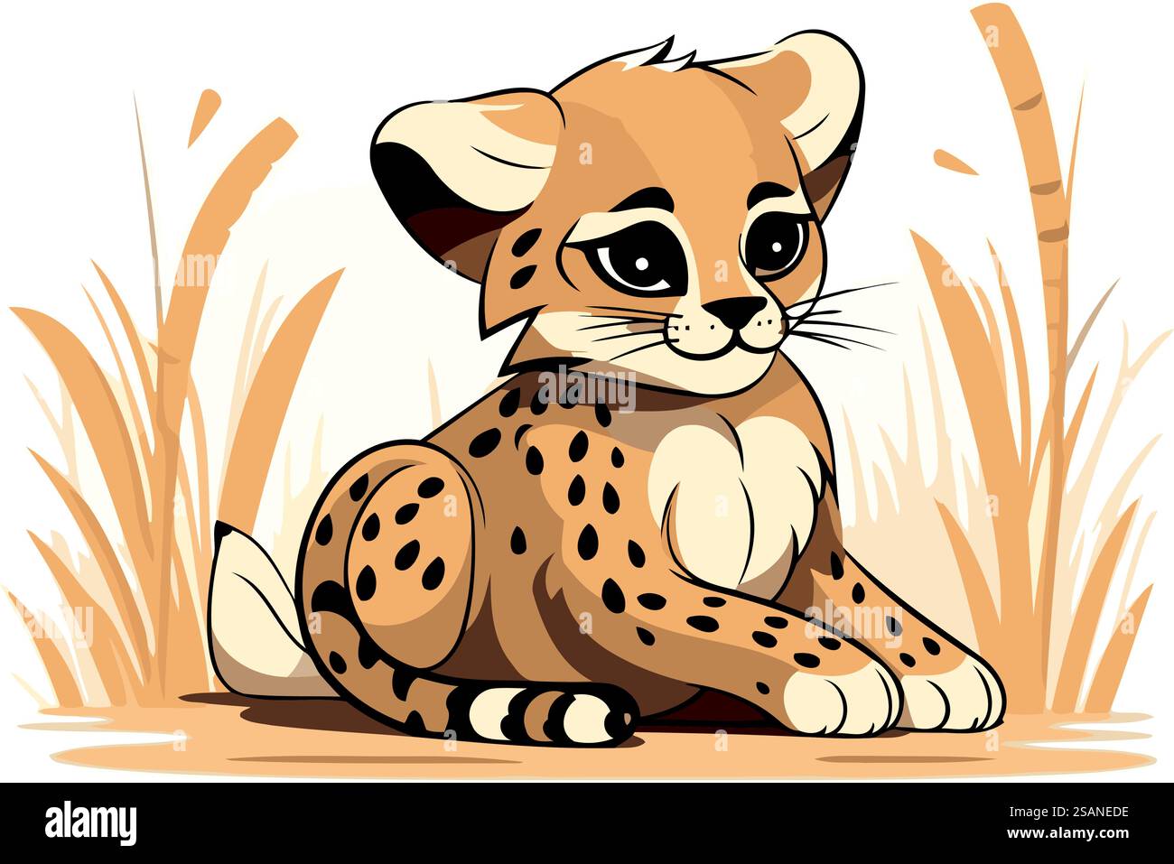 Cute cheetah sitting on the grass. Vector illustration Stock Vector ...