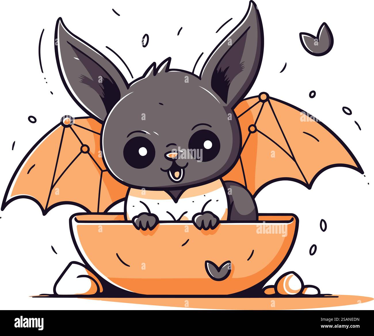 Cute cartoon bunny sitting in a bowl of water. Vector illustration ...