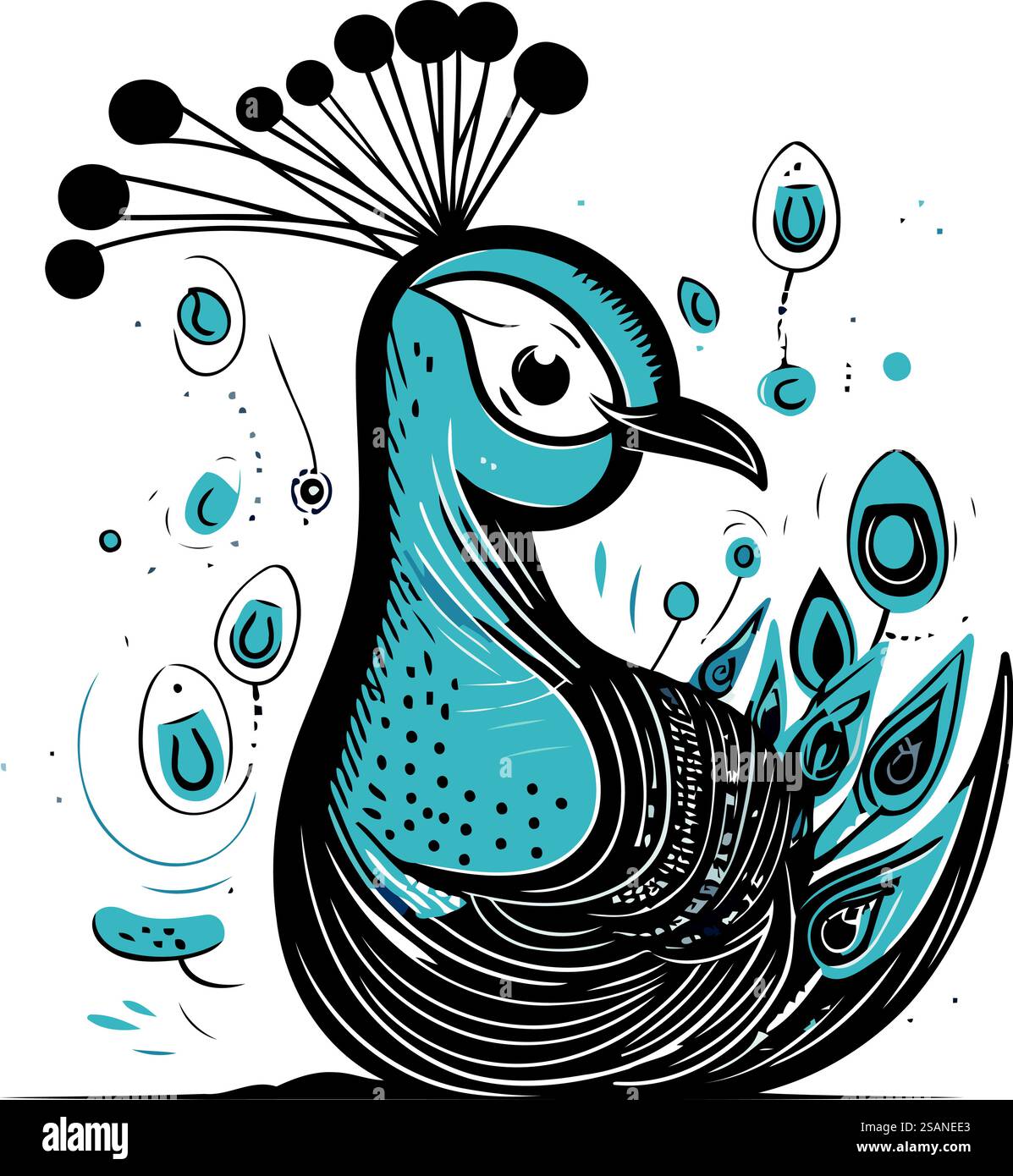 Peacock. Hand drawn vector illustration. Isolated on white background ...