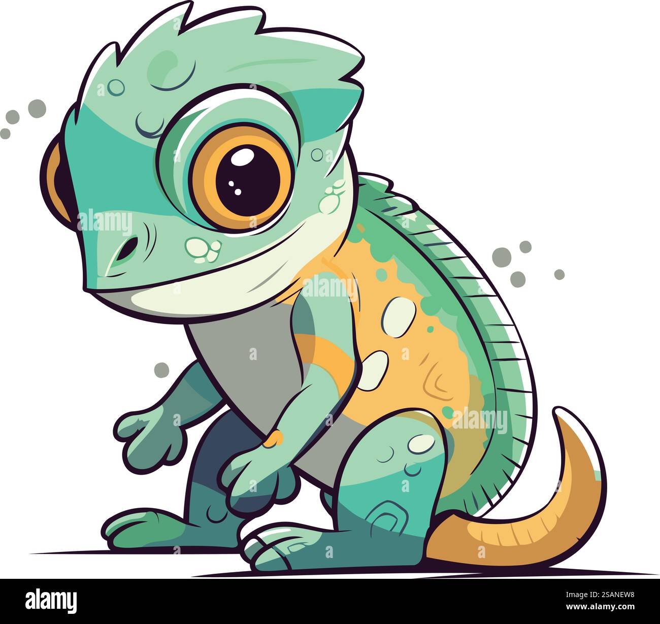 Cute cartoon chameleon on white background. Vector illustration Stock ...
