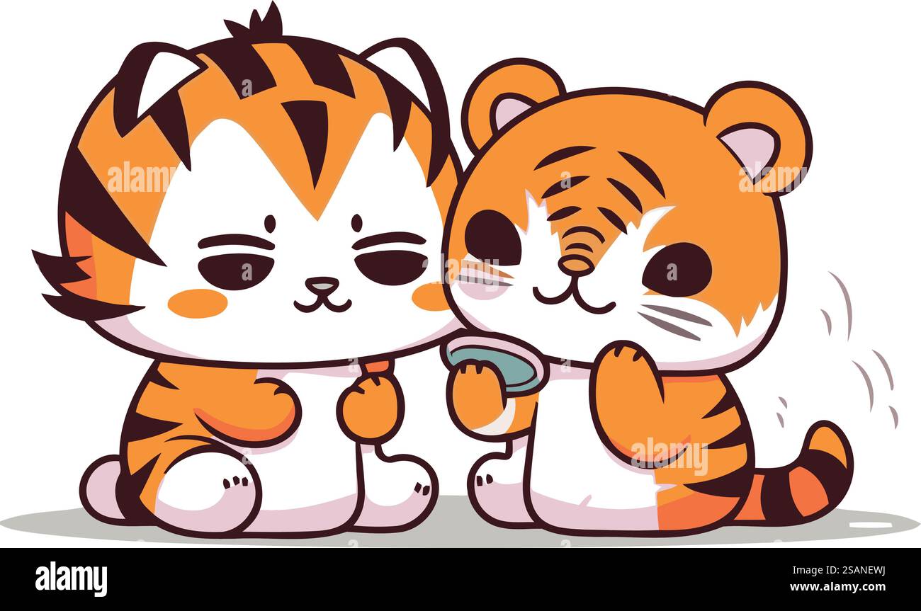 Cute cartoon tiger and cub. Vector illustration on white background ...